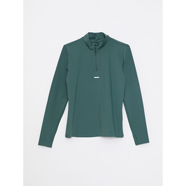 Dik Yaka Reflektör Baskılı Uzun Kollu Kadın Tişört