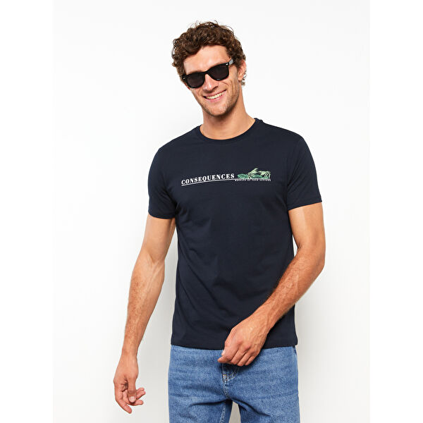 Bisiklet Yaka Kısa Kollu Baskılı Penye Erkek Tişört