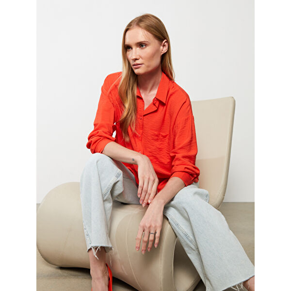 Önden Düğme Kapamalı Düz Uzun Kollu Kadın Gömlek