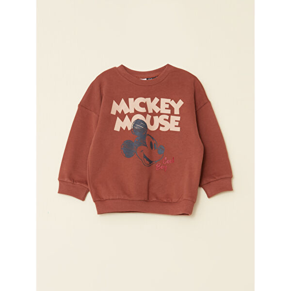 Bisiklet Yaka Uzun Kollu Mickey Mouse Baskılı Organik Pamuklu Erkek Bebek Sweatshirt Bisiklet Yaka Uzun Kollu Mickey Mouse Baskılı Organik Pamuklu Erkek Bebek Sweatshirt