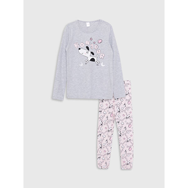 Bisiklet Yaka Baskılı Uzun Kollu Kız Çocuk Pijama Takımı