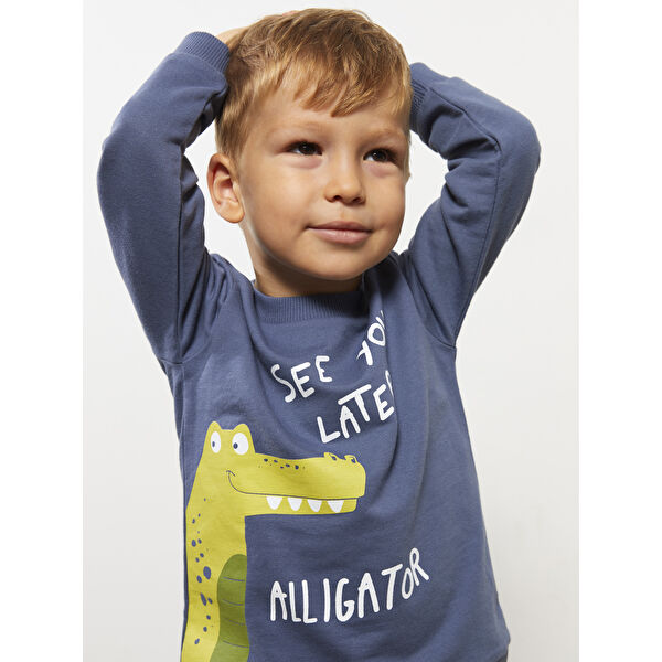 Bisiklet Yaka Uzun Kollu Baskılı Erkek Bebek Sweatshirt