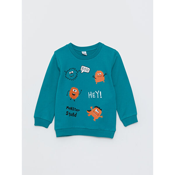 Bisiklet Yaka Uzun Kollu Baskılı Erkek Bebek Sweatshirt