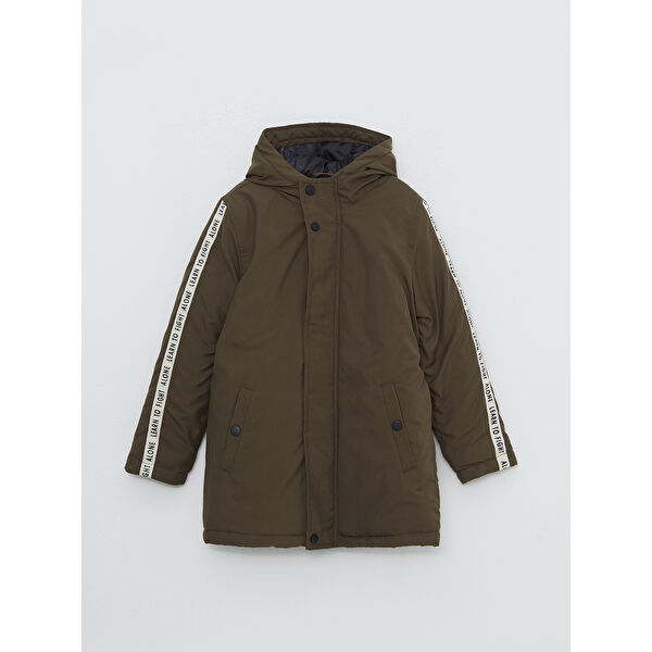 Kapüşonlu Baskılı Erkek Çocuk Mont