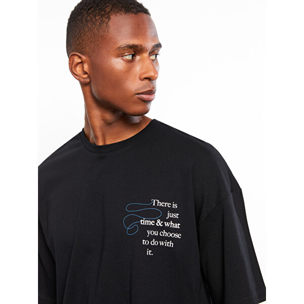 Oversize Bisiklet Yaka Kısa Kollu Baskılı Penye Erkek Tişört