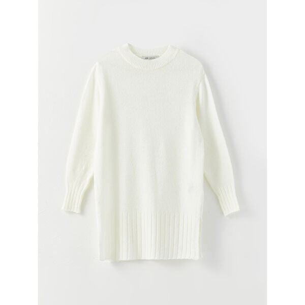 Bisiklet Yaka Düz Uzun Kollu Kadın Triko Tunik