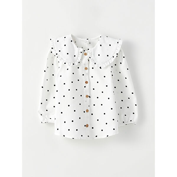 Bebe Yaka Uzun Kollu Desenli Pamuklu Kız Bebek Gömlek