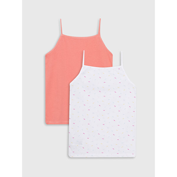 Kare Yaka Askılı Pamuklu Kız Çocuk Atlet 2'li