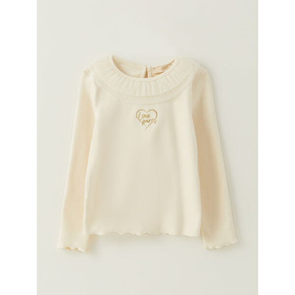 Bisiklet Yaka Nakışlı Uzun Kollu Kız Çocuk Tişört Bisiklet Yaka Nakışlı Uzun Kollu Kız Çocuk Tişört