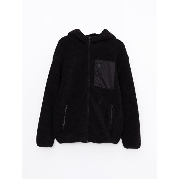 Kapüşonlu Renk Bloklu Uzun Kollu Kadın Hırka