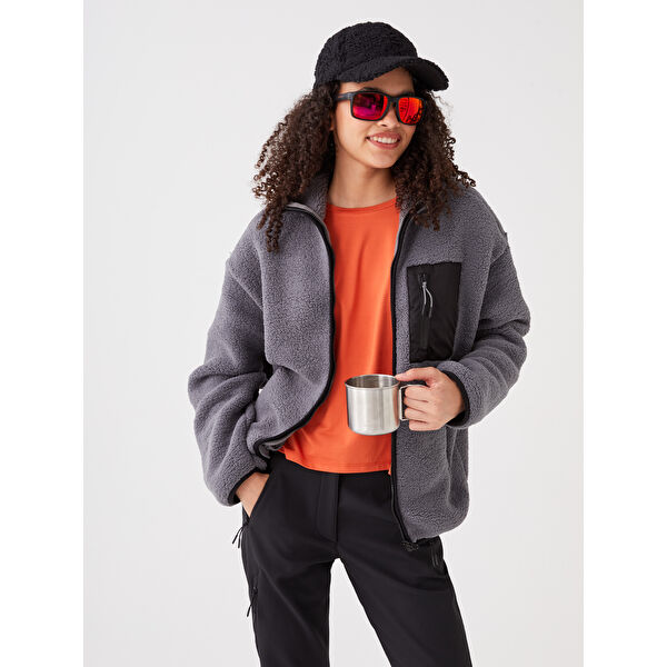 Kapüşonlu Renk Bloklu Uzun Kollu Kadın Hırka