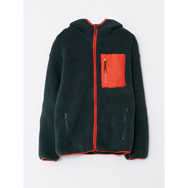 Kapüşonlu Renk Bloklu Uzun Kollu Kadın Hırka