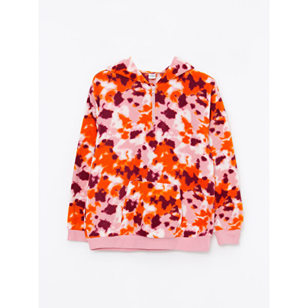 Kapüşonlu Desenli Uzun Kollu Polar Kız Çocuk Sweatshirt