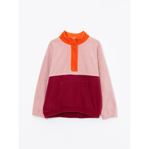 Dik Yaka Renk Bloklu Uzun Kollu Polar Kız Çocuk Sweatshirt Dik Yaka Renk Bloklu Uzun Kollu Polar Kız Çocuk Sweatshirt