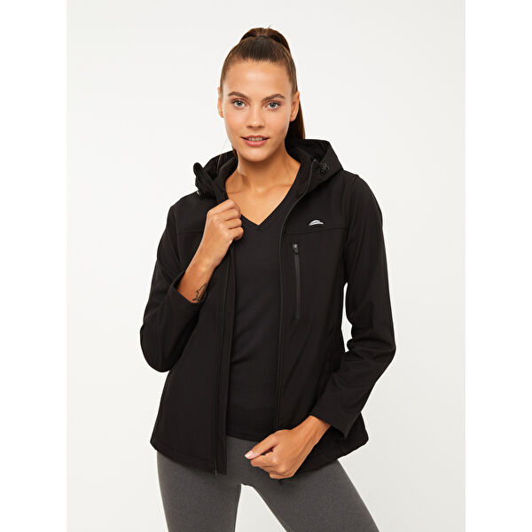 Kapüşonlu Baskılı Uzun Kollu Kadın Yağmurluk