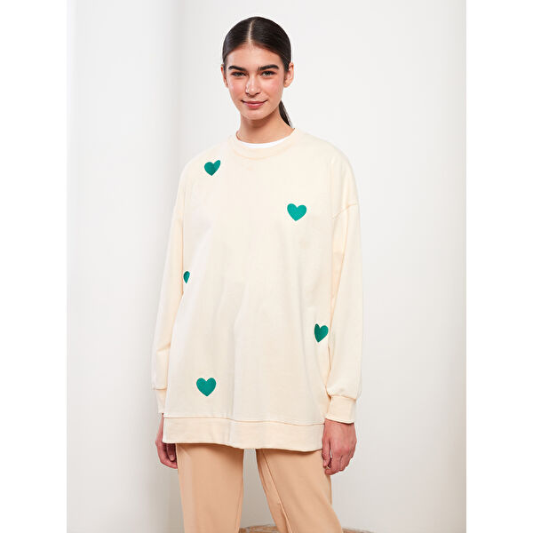 Bisiklet Yaka Baskılı Uzun Kollu Oversize Kadın Tunik