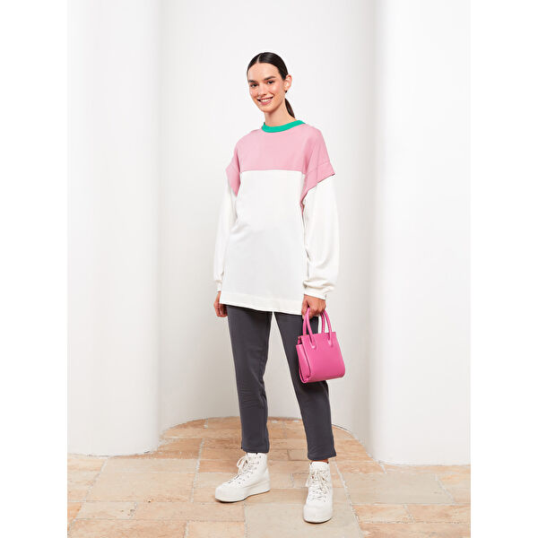 Bisiklet Yaka Renk Bloklu Uzun Kollu Oversize Kadın Tunik Bisiklet Yaka Renk Bloklu Uzun Kollu Oversize Kadın Tunik