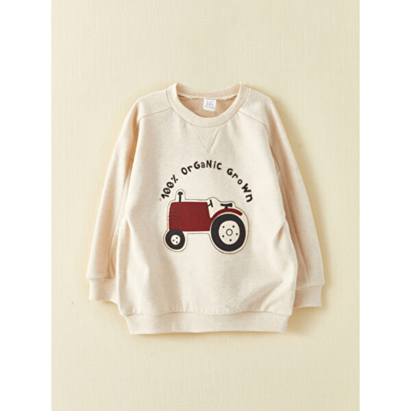 Bisiklet Yaka Uzun Kollu Baskılı Organik Pamuklu Erkek Bebek Sweatshirt