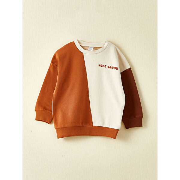 Bisiklet Yaka Uzun Kollu Baskılı Organik Pamuklu Erkek Bebek Sweatshirt