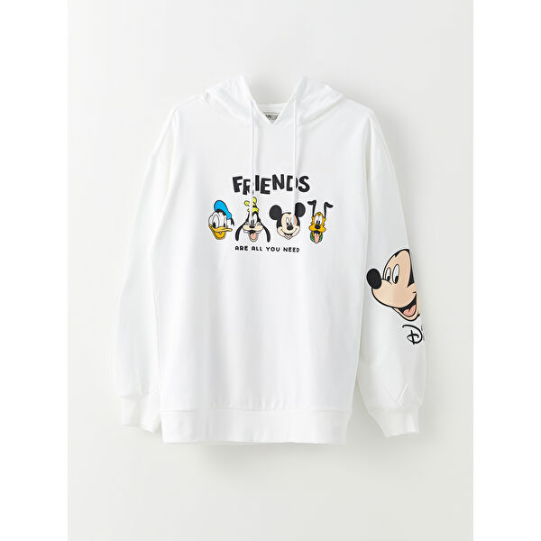 Kapüşonlu Mickey Mouse Baskılı Uzun Kollu Kadın Sweatshirt