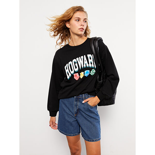 Bisiklet Yaka Harry Potter Baskılı Uzun Kollu Kadın Sweatshirt Bisiklet Yaka Harry Potter Baskılı Uzun Kollu Kadın Sweatshirt
