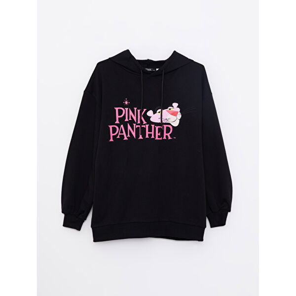 Kapüşonlu Pembe Panter Baskılı Uzun Kollu Kadın Sweatshirt Kapüşonlu Pembe Panter Baskılı Uzun Kollu Kadın Sweatshirt