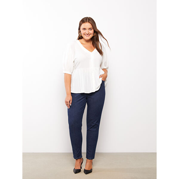 Büyük Beden Mom Fit Düz Kadın Jean Pantolon Büyük Beden Mom Fit Düz Kadın Jean Pantolon