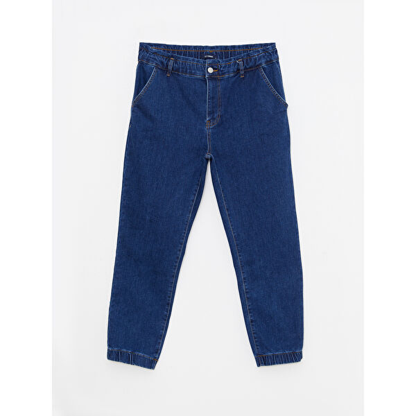 Büyük Beden Beli Lastikli Rahat Kalıp Düz Kadın Jogger Rodeo Jean Pantolon Büyük Beden Beli Lastikli Rahat Kalıp Düz Kadın Jogger Rodeo Jean Pantolon