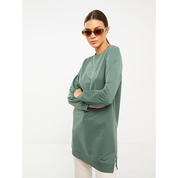 Bisiklet Yaka Düz Uzun Kollu Kadın Tunik