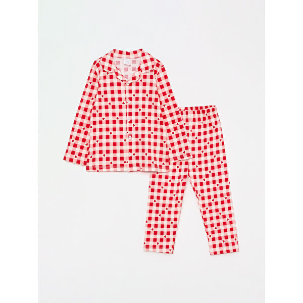 Polo Yaka Uzun Kollu Baskılı Kız Bebek Pijama Takımı