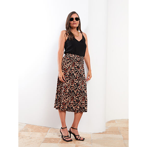 Beli Lastikli Desenli A Kesim Kadın Etek