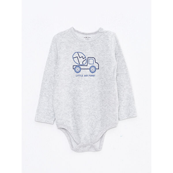 Bisiklet Yaka Uzun Kollu Baskılı Erkek Bebek Çıtçıtlı Body