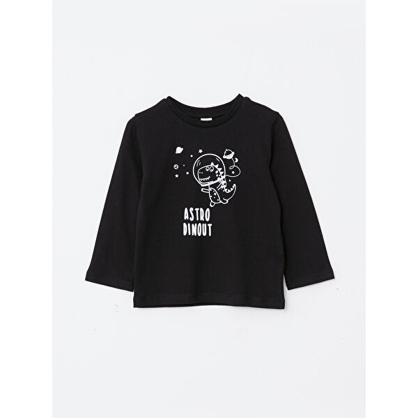 Bisiklet Yaka Uzun Kollu Baskılı Pamuklu Erkek Bebek Tişört Bisiklet Yaka Uzun Kollu Baskılı Pamuklu Erkek Bebek Tişört