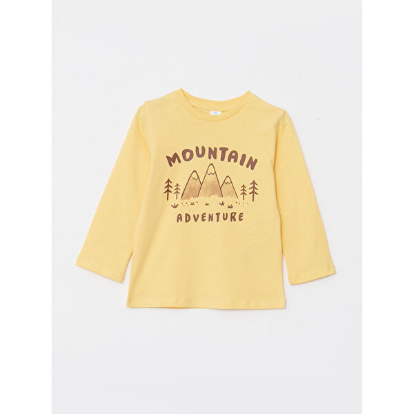 Bisiklet Yaka Uzun Kollu Baskılı Pamuklu Erkek Bebek Tişört Bisiklet Yaka Uzun Kollu Baskılı Pamuklu Erkek Bebek Tişört