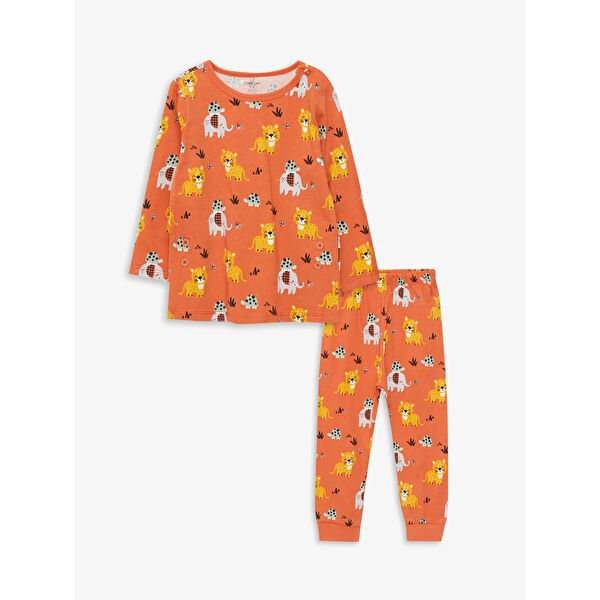 Bisiklet Yaka Uzun Kollu Baskılı Erkek Bebek Pijama Takımı 2'li