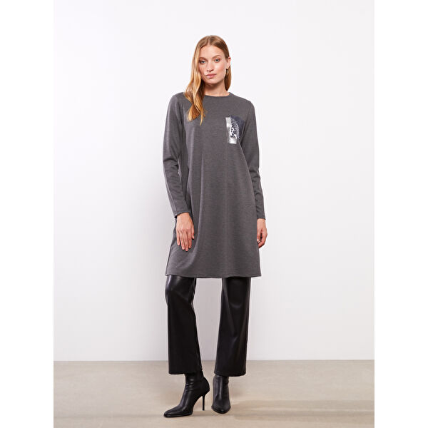 Bisiklet Yaka Pul Payet İşlemeli Uzun Kollu Kadın Tunik