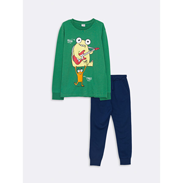 Bisiklet Yaka Baskılı Uzun Kollu Erkek Çocuk Tişört ve Eşofman Altı Bisiklet Yaka Baskılı Uzun Kollu Erkek Çocuk Tişört ve Eşofman Altı