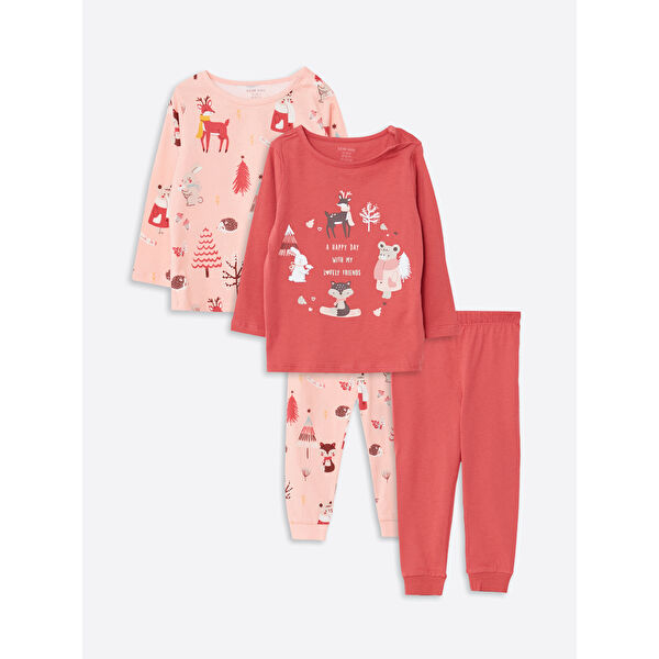 Bisiklet Yaka Uzun Kollu Baskılı Kız Bebek Pijama Takım 4'lü Bisiklet Yaka Uzun Kollu Baskılı Kız Bebek Pijama Takım 4'lü