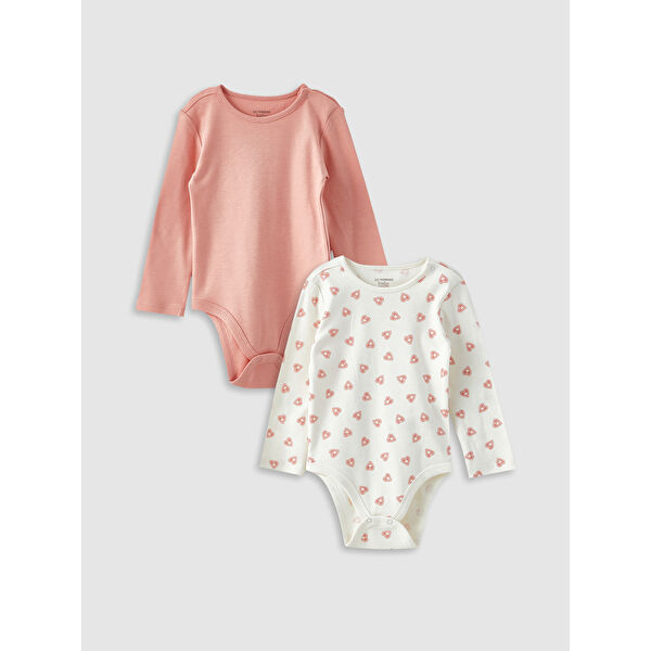 Bisiklet Yaka Uzun Kollu Pamuklu Kız Bebek Çıtçıtlı Body 2'li