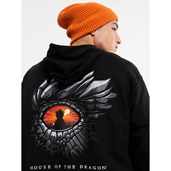 Kapüşonlu Uzun Kollu House of the Dragon Baskılı Erkek Sweatshirt Kapüşonlu Uzun Kollu House of the Dragon Baskılı Erkek Sweatshirt