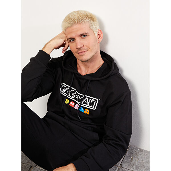 Kapüşonlu Uzun Kollu Pacman Baskılı Erkek Sweatshirt Kapüşonlu Uzun Kollu Pacman Baskılı Erkek Sweatshirt