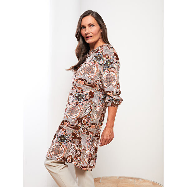 Hakim Yaka Desenli Uzun Kollu Gabardin Kadın Tunik Hakim Yaka Desenli Uzun Kollu Gabardin Kadın Tunik