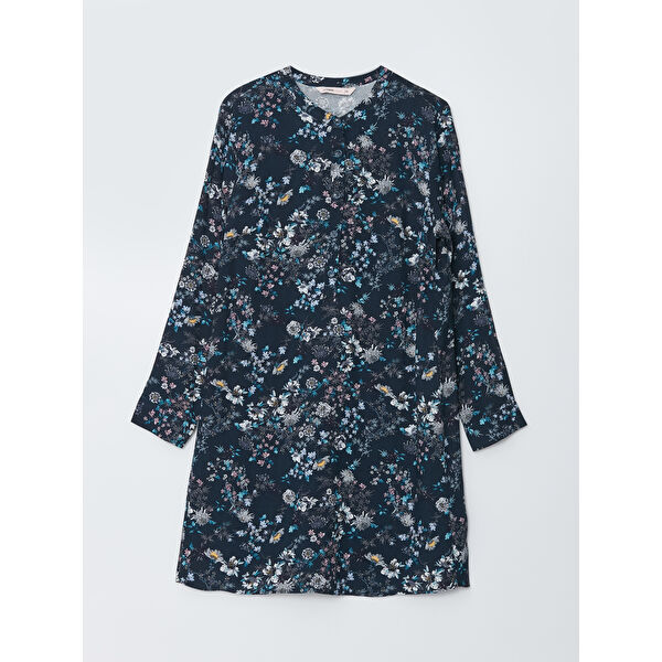 Hakim Yaka Desenli Uzun Kollu Gabardin Kadın Tunik