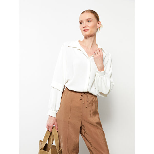 Önden Düğme Kapamalı Düz Uzun Kollu Kadın Gömlek