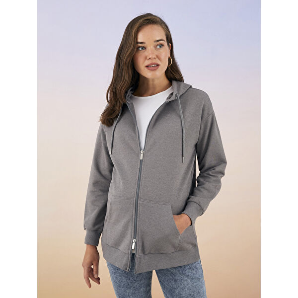 Kapüşonlu Düz Uzun Kollu Hamile Spor Hırka Kapüşonlu Düz Uzun Kollu Hamile Spor Hırka