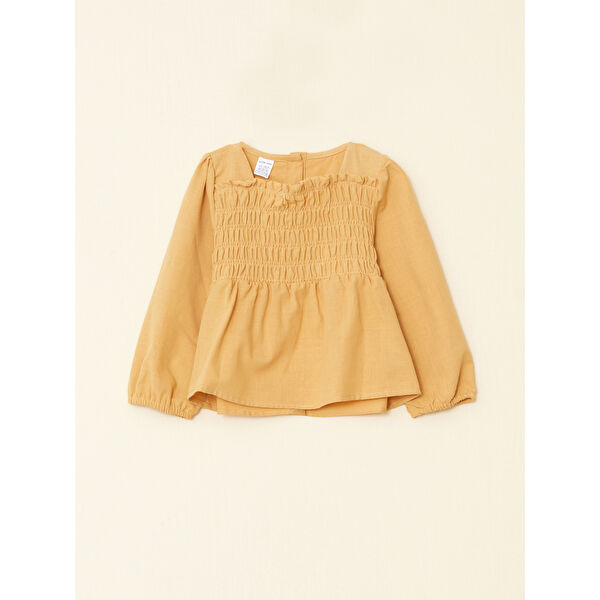 Kare Yaka Uzun Kollu Pamuklu Kız Bebek Bluz