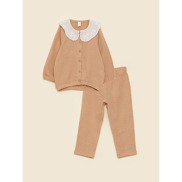 Bebe Yaka Uzun Kollu Pamuklu Kız Bebek Bluz ve Pantolon 2'li Takım Bebe Yaka Uzun Kollu Pamuklu Kız Bebek Bluz ve Pantolon 2'li Takım