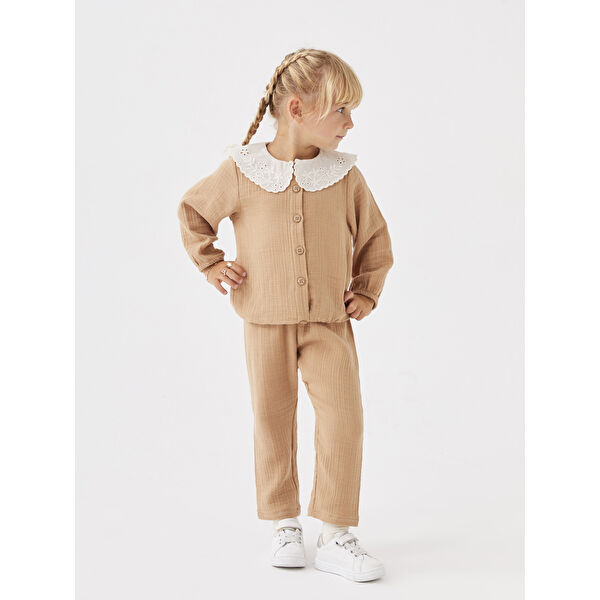 Bebe Yaka Uzun Kollu Pamuklu Kız Bebek Bluz ve Pantolon 2'li Takım Bebe Yaka Uzun Kollu Pamuklu Kız Bebek Bluz ve Pantolon 2'li Takım