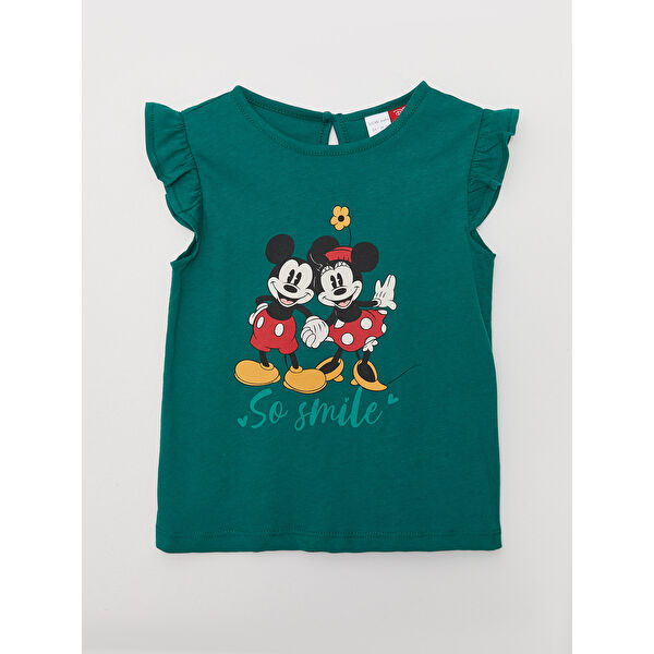 Bisiklet Yaka Minnie ve Mickey Mouse Baskılı Kız Bebek Tişört Bisiklet Yaka Minnie ve Mickey Mouse Baskılı Kız Bebek Tişört