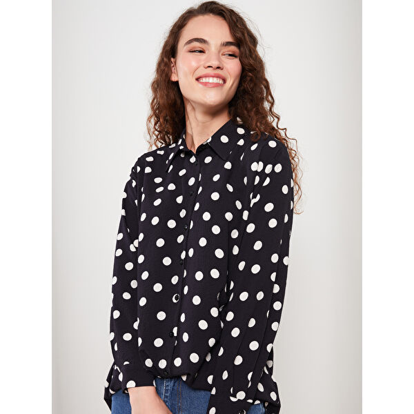 Gömlek Yaka Puantiyeli Uzun Kollu Kadın Tunik